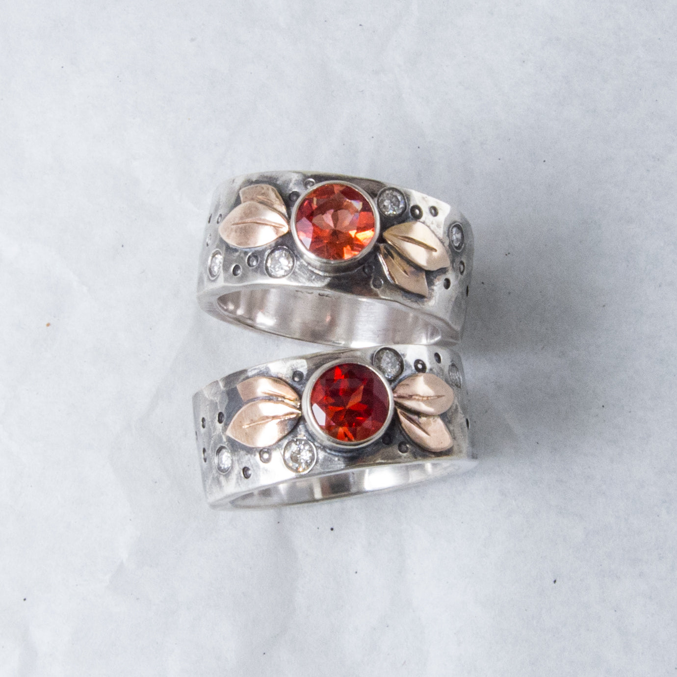 Oregon Sunstone Double Leaf Botanical Ring in Sterling Silver & 14K ...